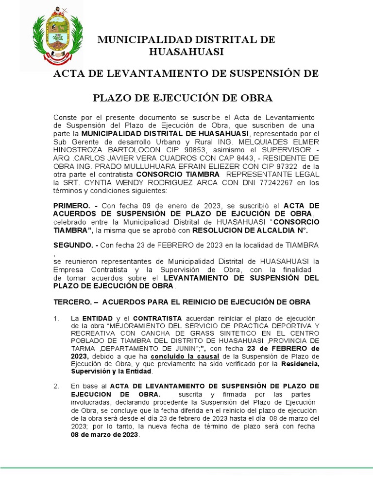 Acta de Levantamiento de Suspencion de Ejecucion Tiambra | PDF