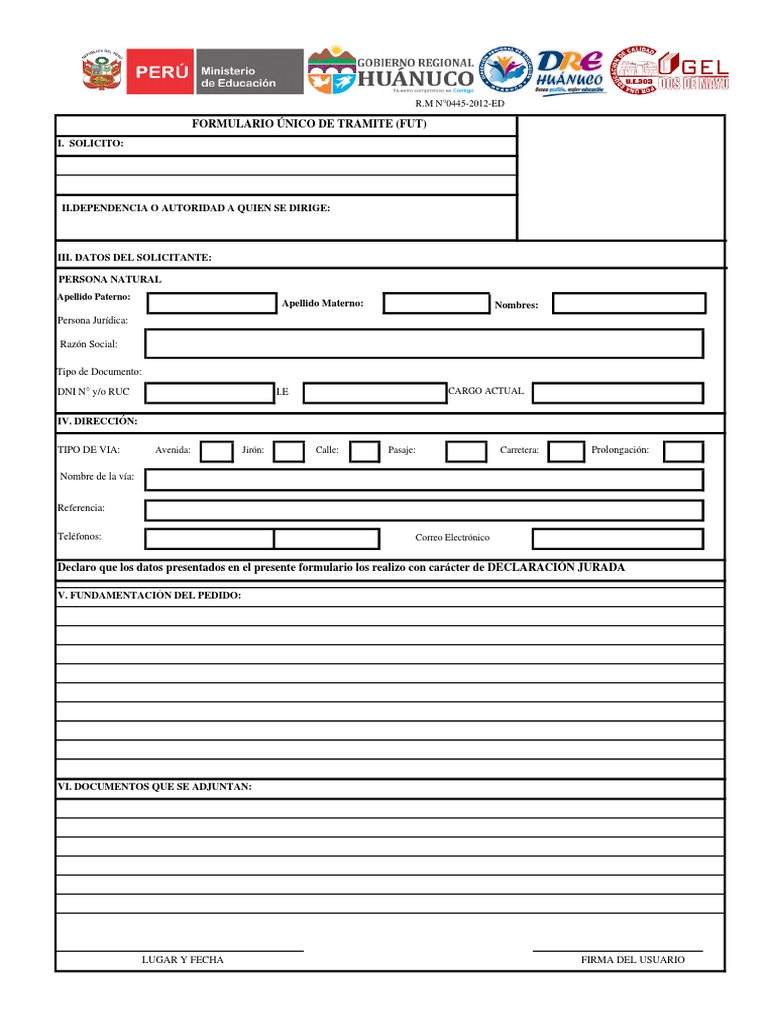 Formulario Único de Tramite (Fut) : I. Solicito | PDF