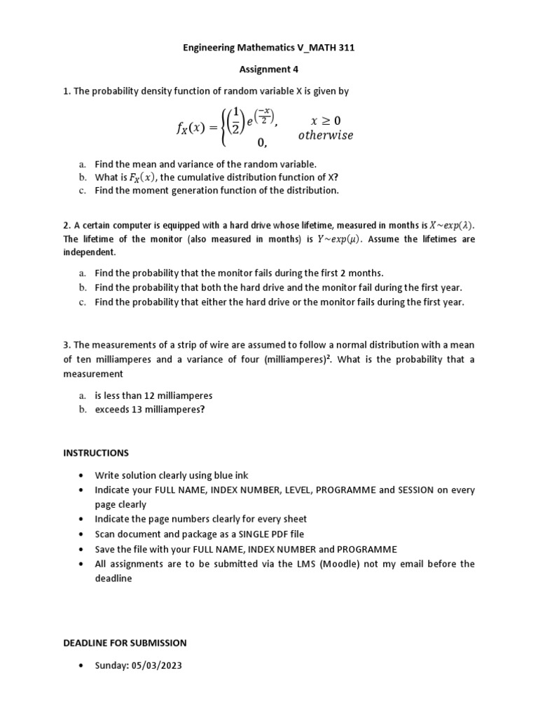 Assignment 4 - Eng Maths V - MATH 311 | PDF | Teaching Methods & Materials