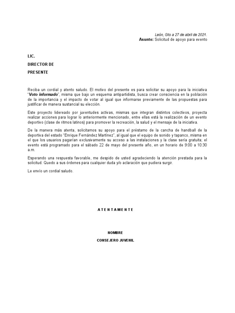 Machote Oficio Solicitud Apoyo | PDF