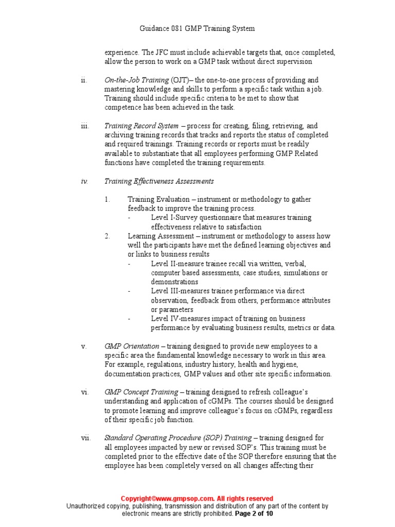 Guidance 081 GMP Training System Sample | PDF | Cognition | Cognitive ...