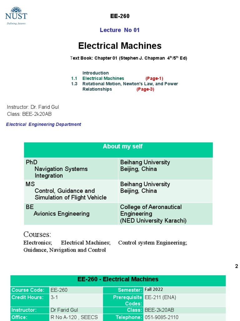 EE-260 Electrical Machines Course Overview | PDF | Torque | Power (Physics)