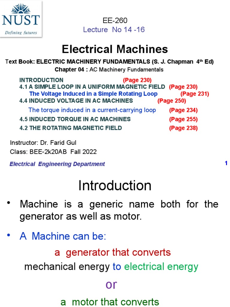 EE-260 Lecture 14 To 16 AC Machinery | PDF | Electric Motor ...