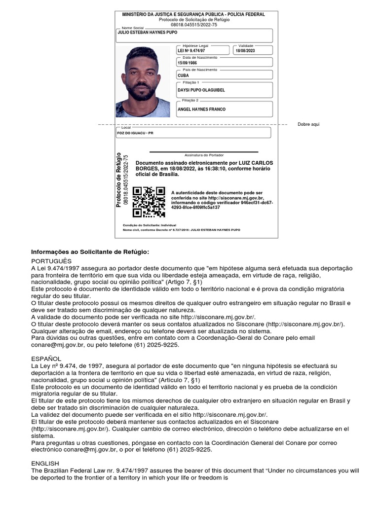 Protocolo Solicitacao Refugio | PDF | Justiça | Crime e violência