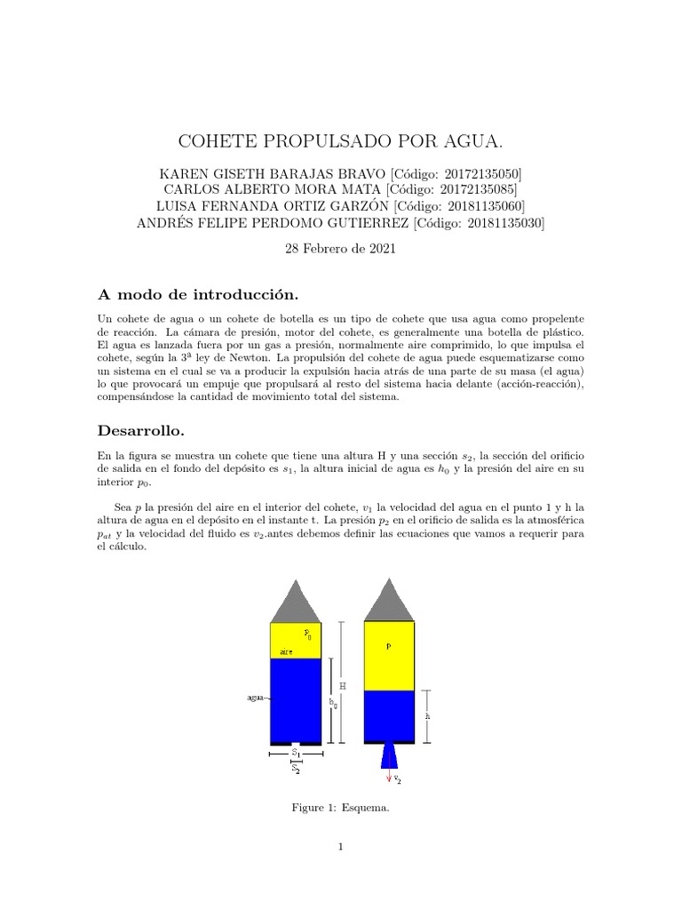 Cohete de Agua: Principios y Cálculos | PDF | Física Aplicada e Interdisciplinaria | Cantidad