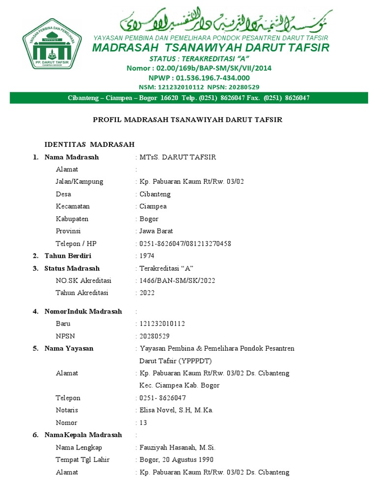 Profil MTS Darut Tafsir | PDF