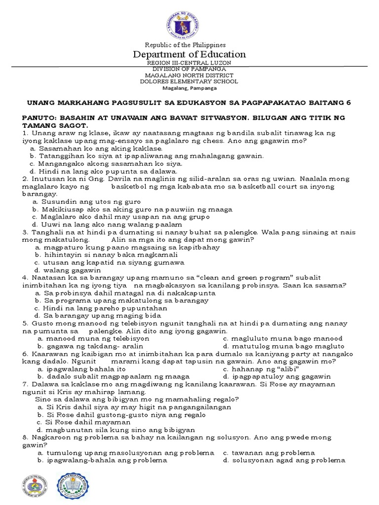 1st Quarter Test in ESP 6 | PDF