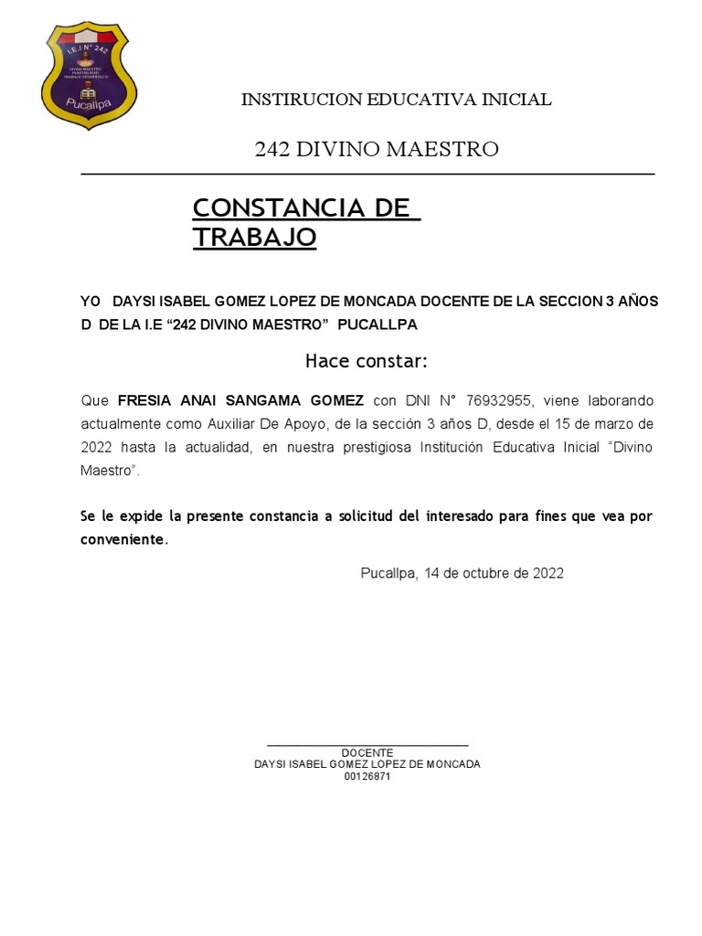 Contancia de Trabajo | PDF