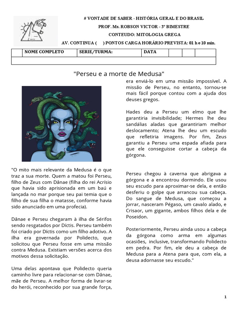 Texto 6 Ano Medusa e Minotauro | PDF | Minotauro | Medusa