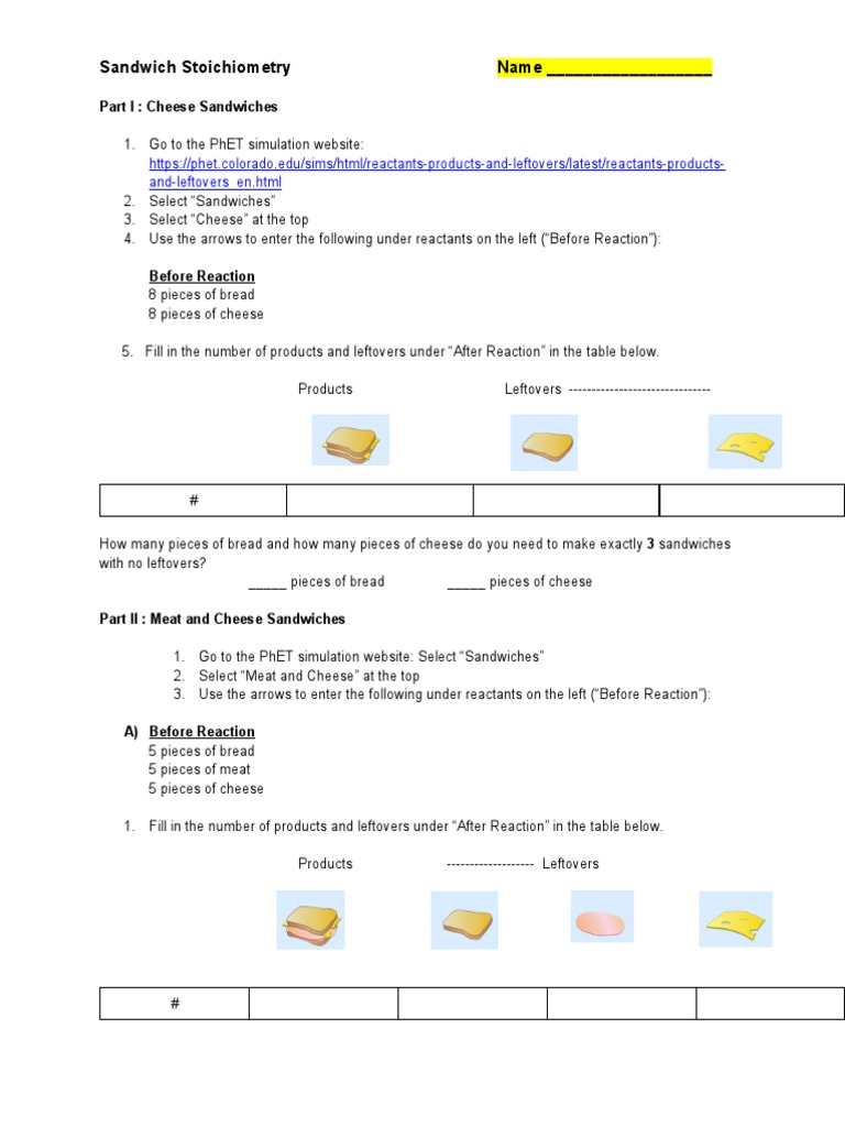 Yanet Becerra - Sandwich Stoichiometry PHET Modified | PDF | Chemical ...