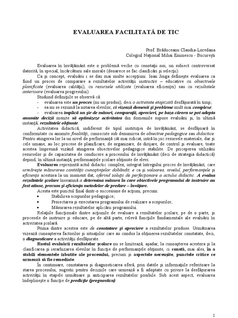 Evaluarea Facilitata de TIC | PDF