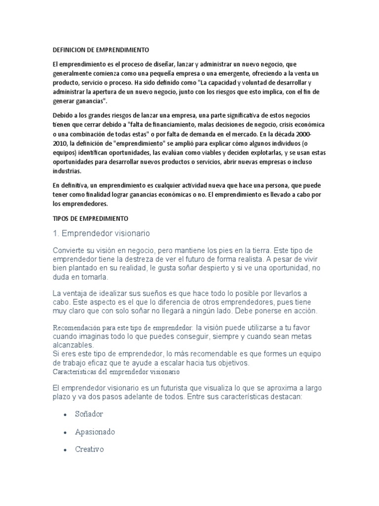 Definicion de Emprendimiento | PDF | Iniciativa empresarial | Liderazgo