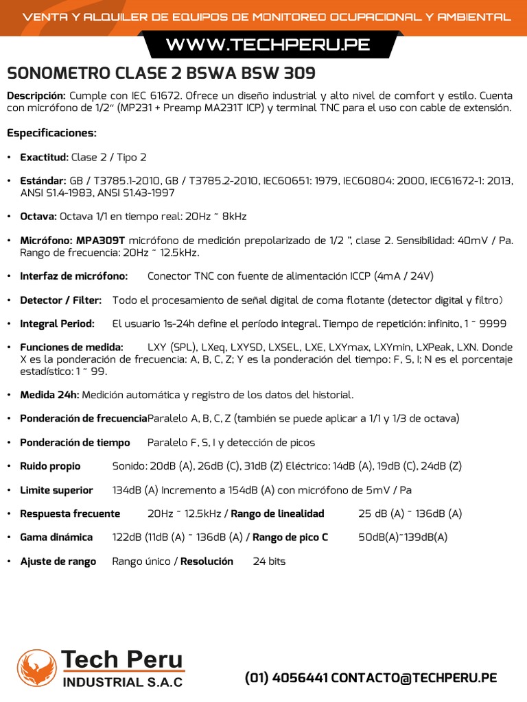Datasheet Sonometro Clase 2 Bswa 309 Español | PDF