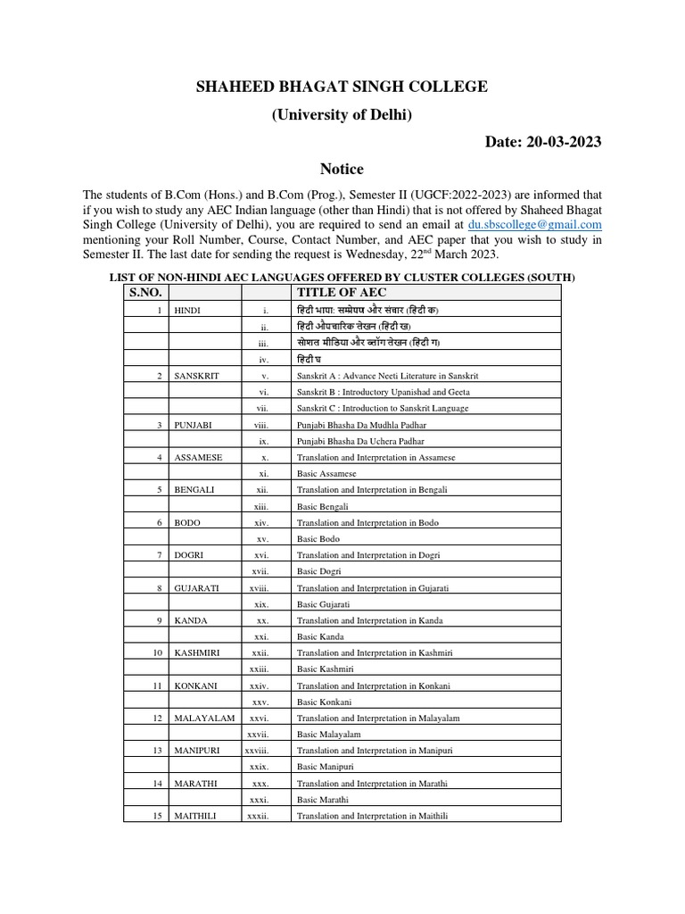 Revised AEC (NON-HINDI) LANGUAGE NOTICE | Download Free PDF | Linguistics | Human Communication