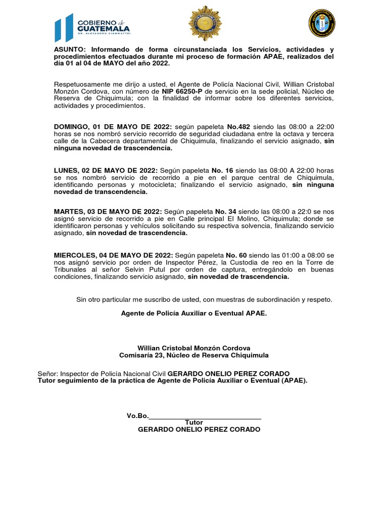 CIRCUNSTANCIADO William Monzon 070323 | PDF | Policía | Accion legal