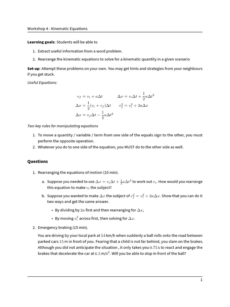 Workshop 04 | PDF | Speed | Equations
