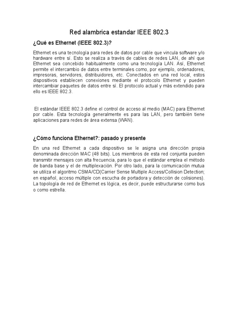 Red Alambrica Estandar IEEE 802 | PDF | Ethernet | Red de computadoras