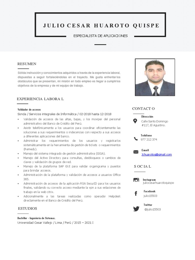 CV Julio+huaroto | PDF | Mesa de ayuda | Microsoft Windows