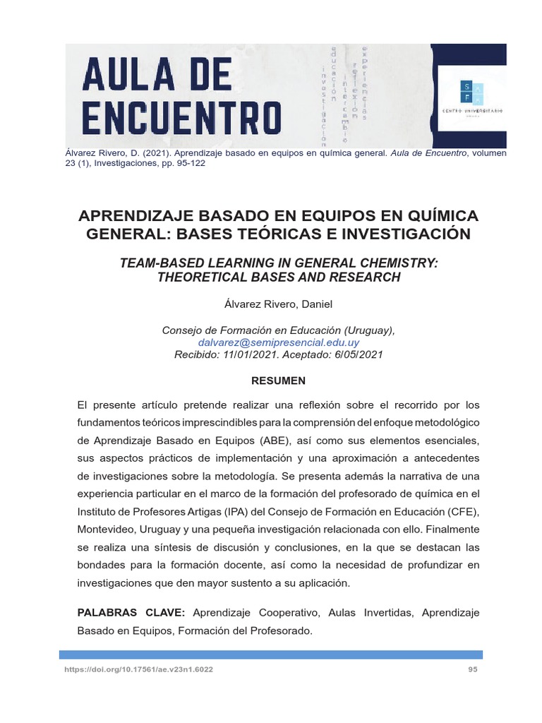 Alvarez Rivero (2021) APRENDIZAJE BASADO EN EQUIPOS EN QUÍMICA | PDF | Evaluación | Aprendizaje