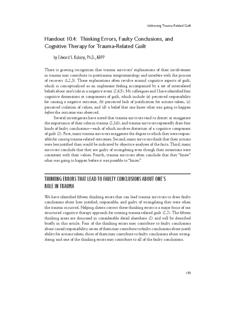 10.4 Thinking Errors Faulty Conclusions and CTT For Trauma-Related ...