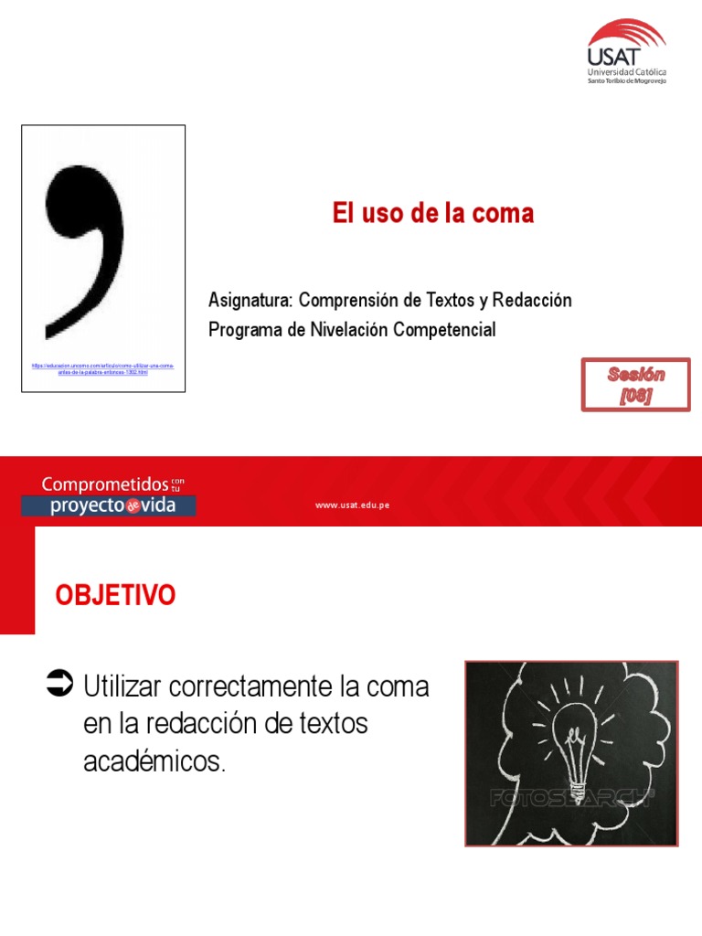 Sesión 8 - Uso de La Coma | PDF | Asunto (gramática) | Lingüística