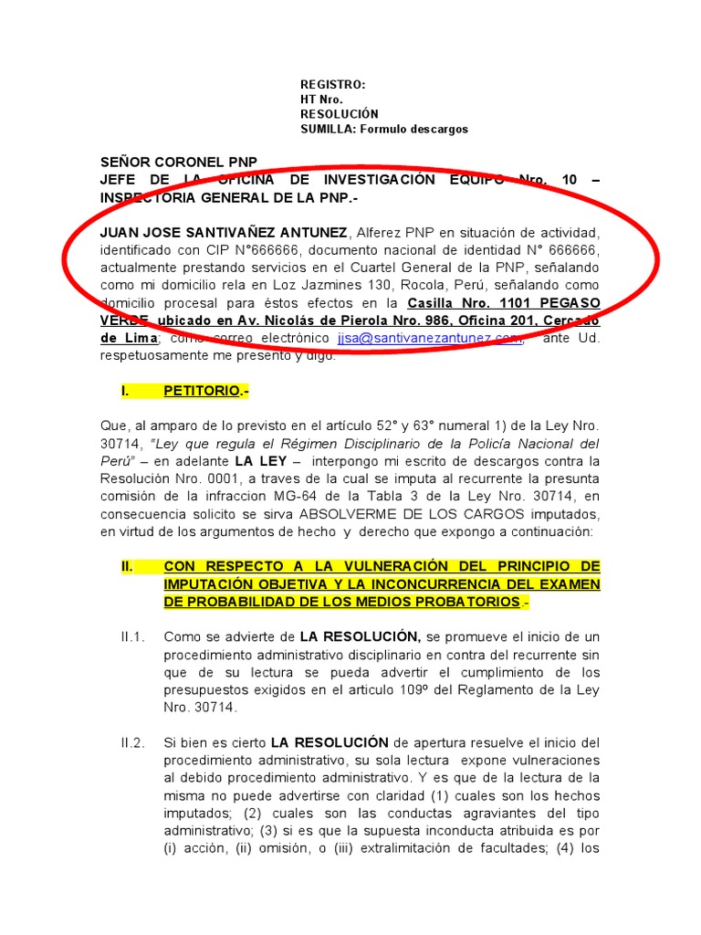 Modelo Descargo.docx | PDF | Policía | Ley común