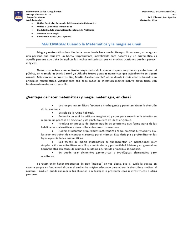 Subtema. Matemagia y Festival de Matematica | PDF | Matemáticas | Enseñando