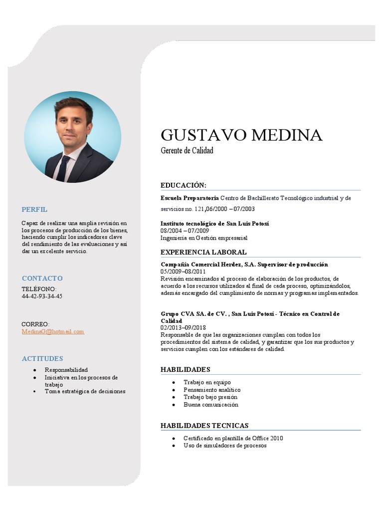 Currículum Gerente Calidad | PDF