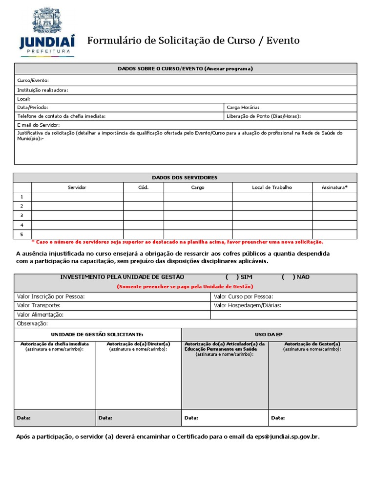 Formulario de Solicitacao de Curso | PDF