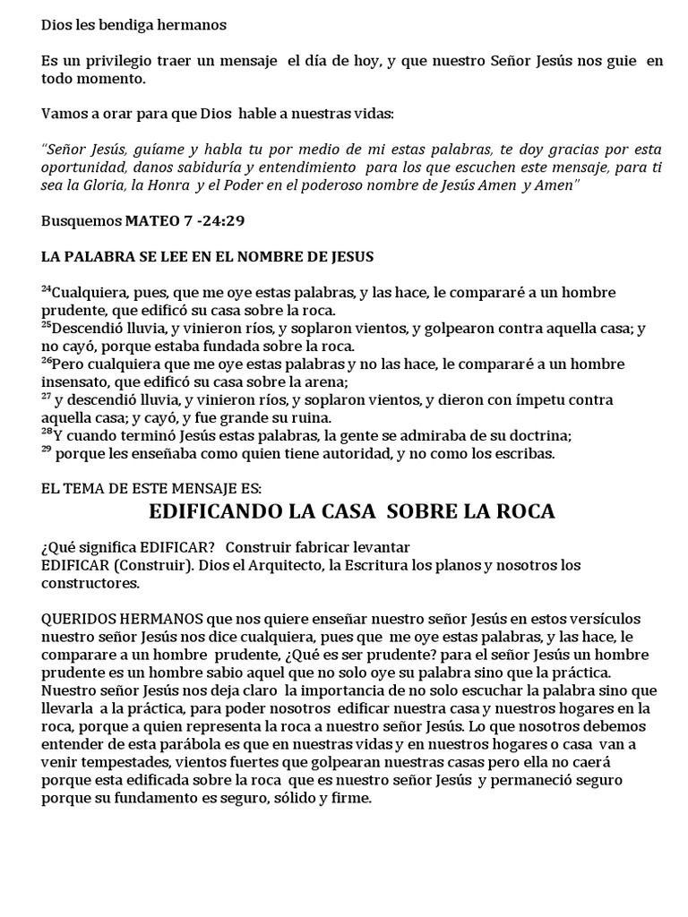 Edificando La Casa Sobre La Roca Pdf Sabiduría