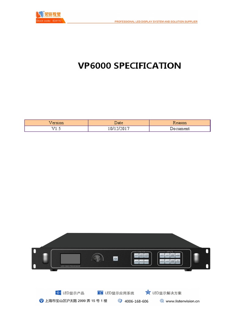VP6000 Specification | PDF | Display Resolution | Electrical Engineering
