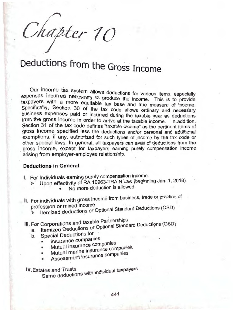 Chapter 10 - Deductions From The Gross Income PDF | PDF | Tax Deduction | Expense