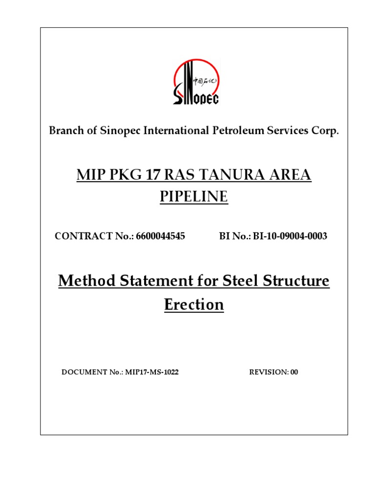 MIP17-MS-1022 Method of Statement For Steel Structure - Erection | PDF | Scaffolding | Crane ...