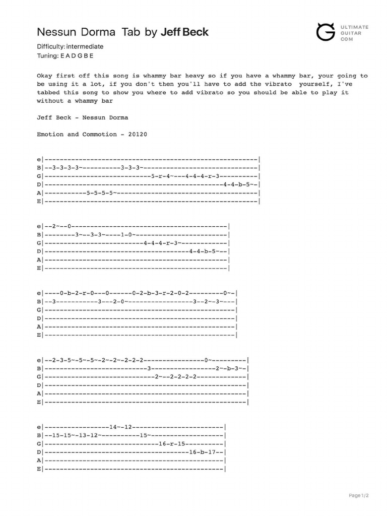 Nessun Dorma Tab PDF | PDF