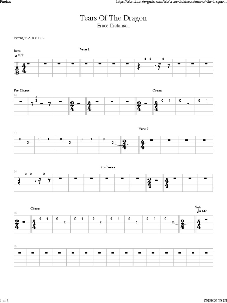 Tears of the Dragon: Bruce Dickinson's Guitar Tab for the Iconic Iron ...