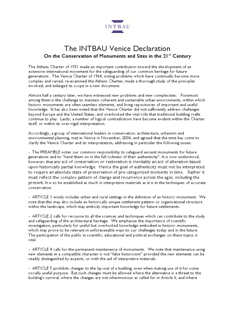 INTBAU Venice Charter PDF | PDF