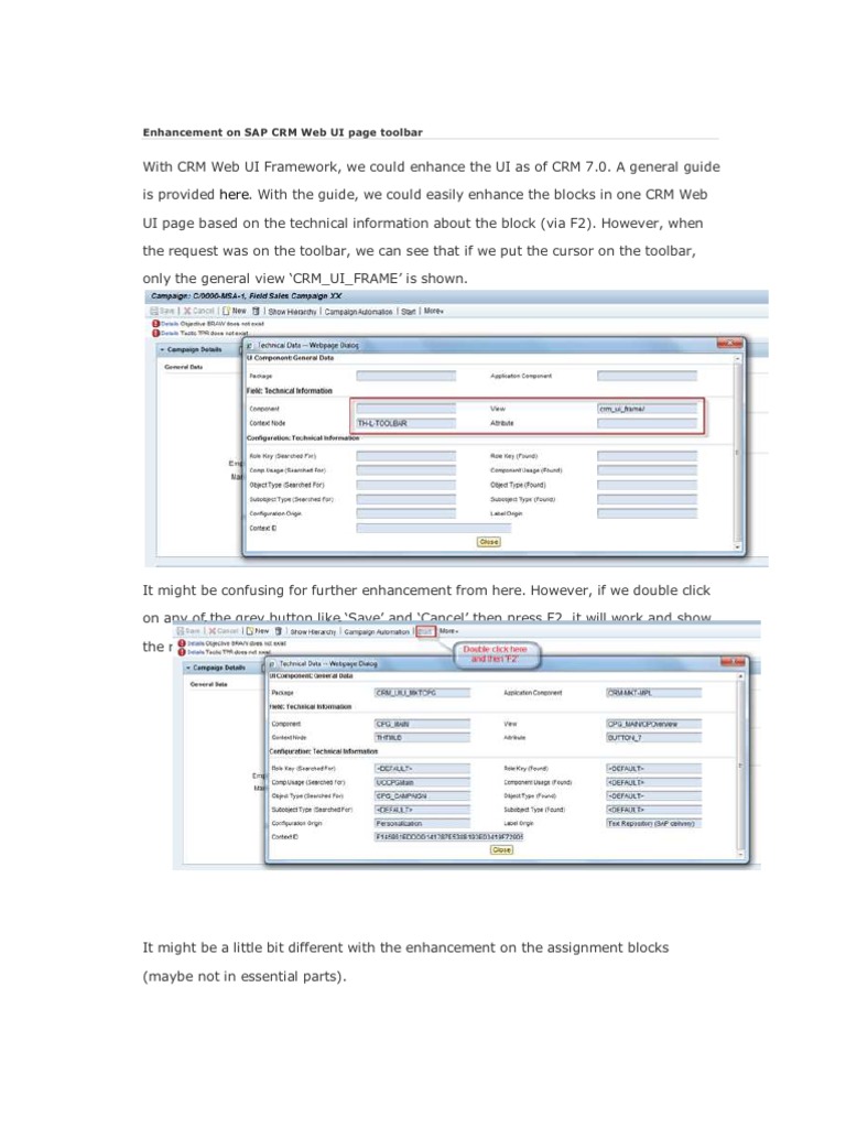 Enhancement On SAP CRM Web UI Page Toolbar | PDF