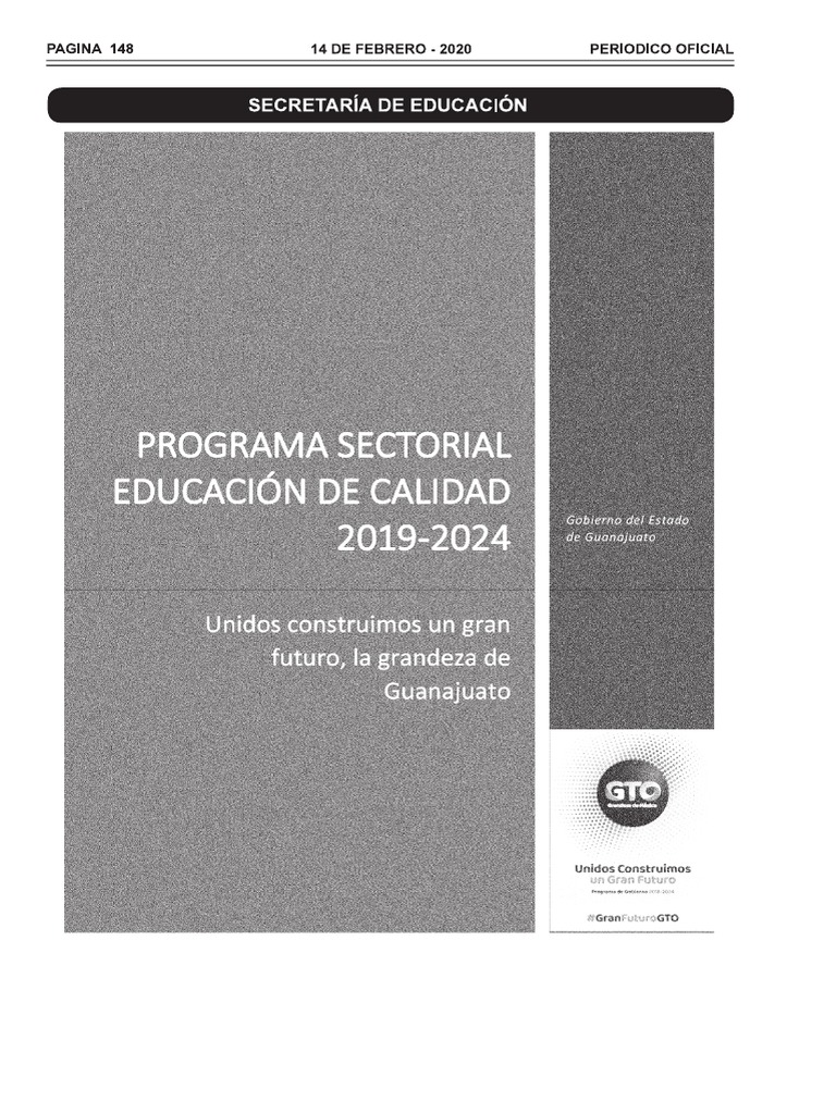 2020 - SEGOB - GTO - Programa - Sectorial - Educacion - Calidad - 2019 - 2024 PDF | PDF