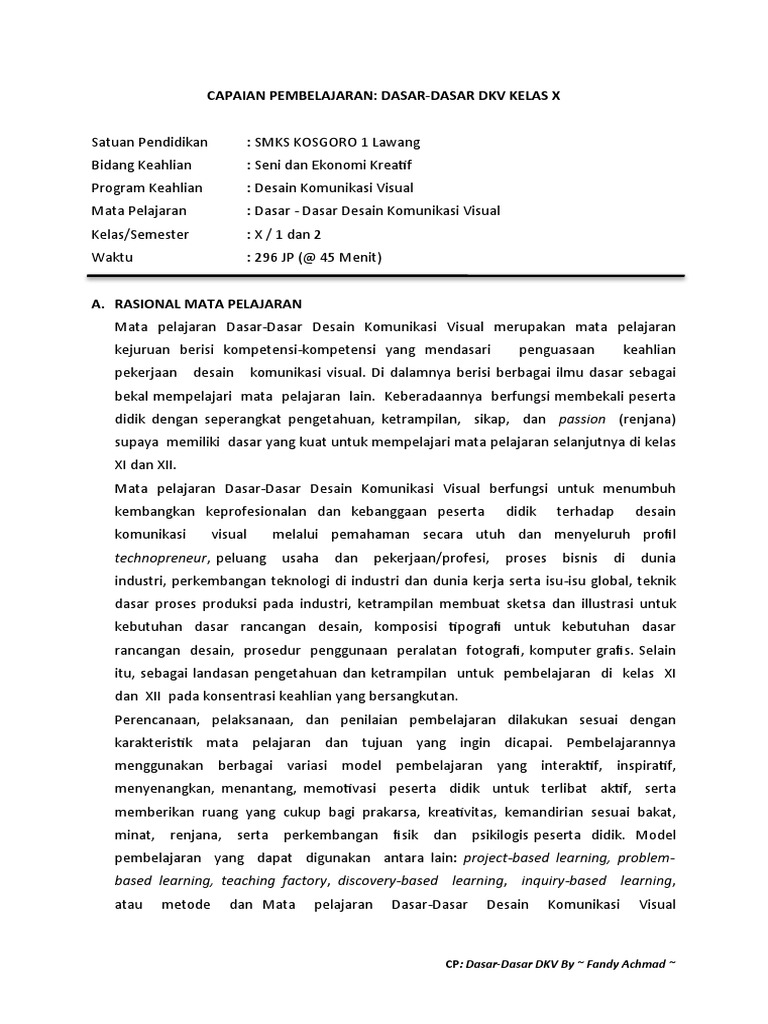 CP KELAS X SMT 1 - Dasar DKV-Fandy | PDF | Karier & Perkembangan