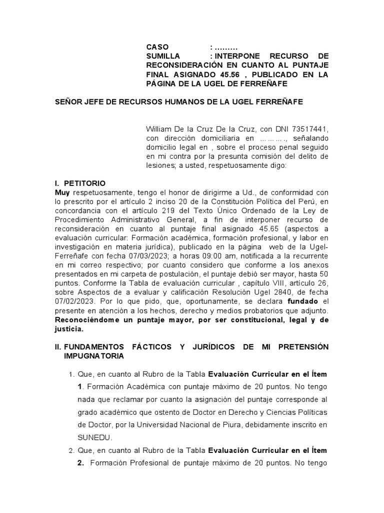 Modelo de Recurso de Reconsideracion | PDF | Perú | Caso de ley