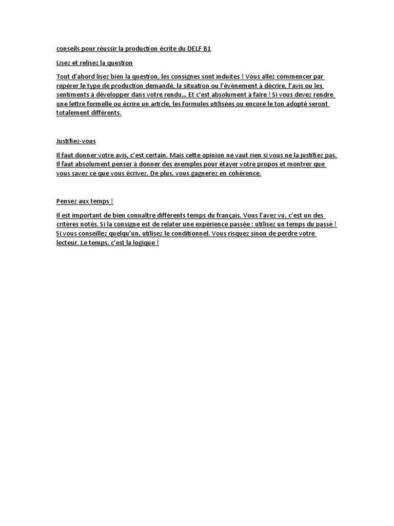 Réussir la production écrite DELF B1 | PDF | Évolution de carrière ...