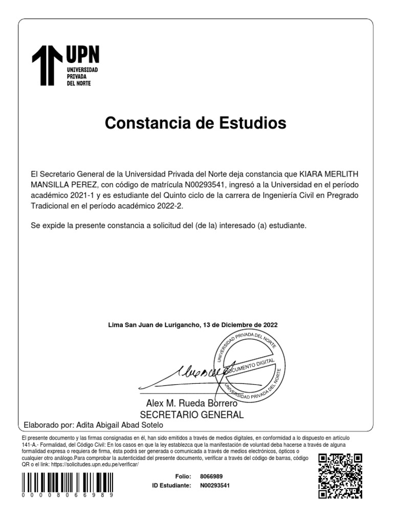 Constancia de Estudios | PDF