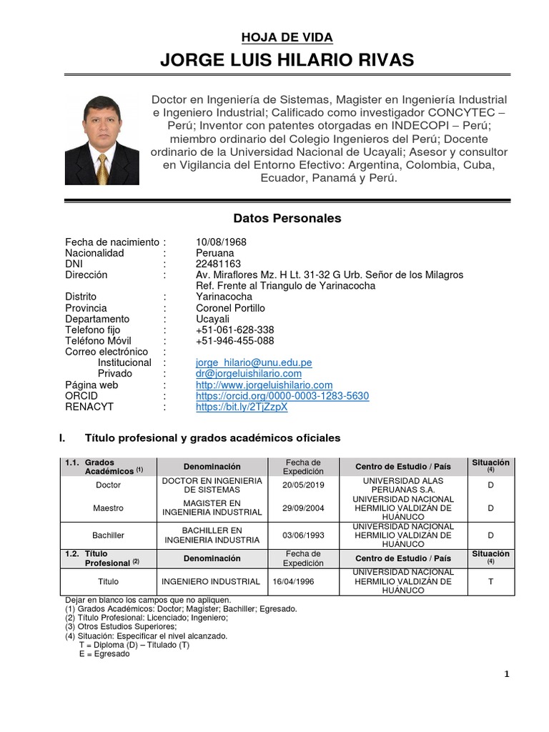 CV - Jorge Luis Hilario Rivas 2023 - Marzo | PDF | Universidad | Enseñando
