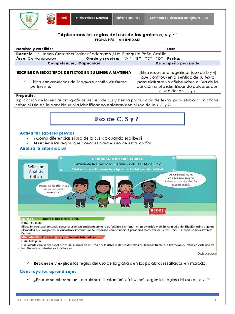 Ficha 3 - Uso de C S y Z (Primero) | PDF | Póster | Información