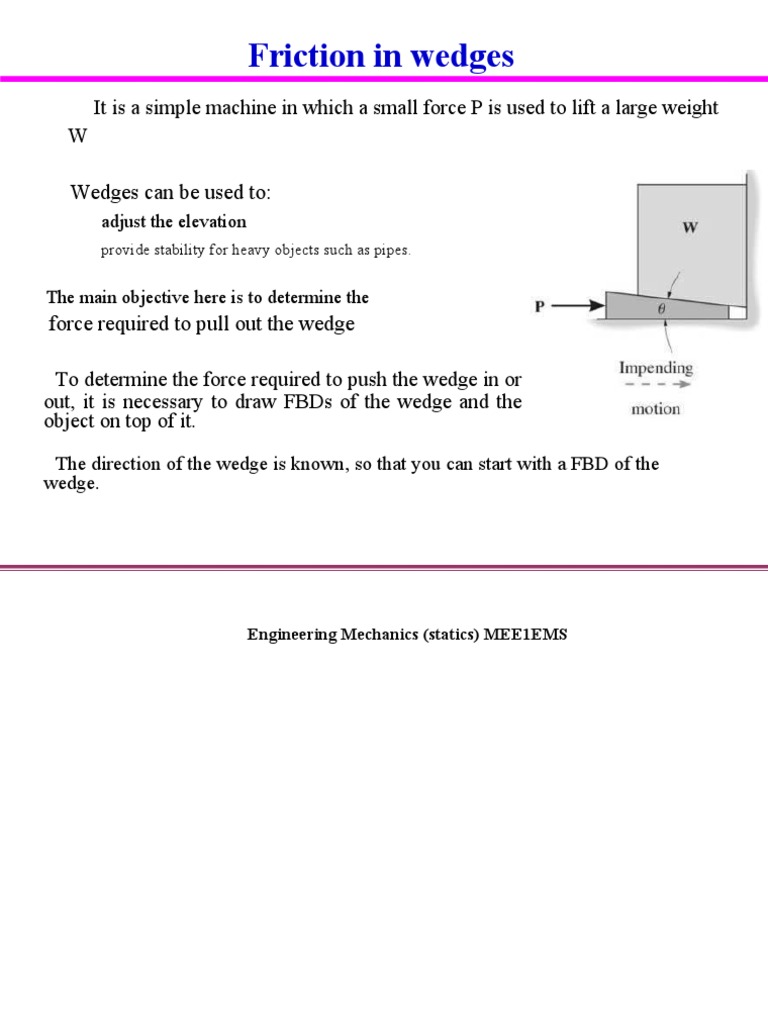 Wedge Friction in Engineering Mechanics | PDF | Friction | Force