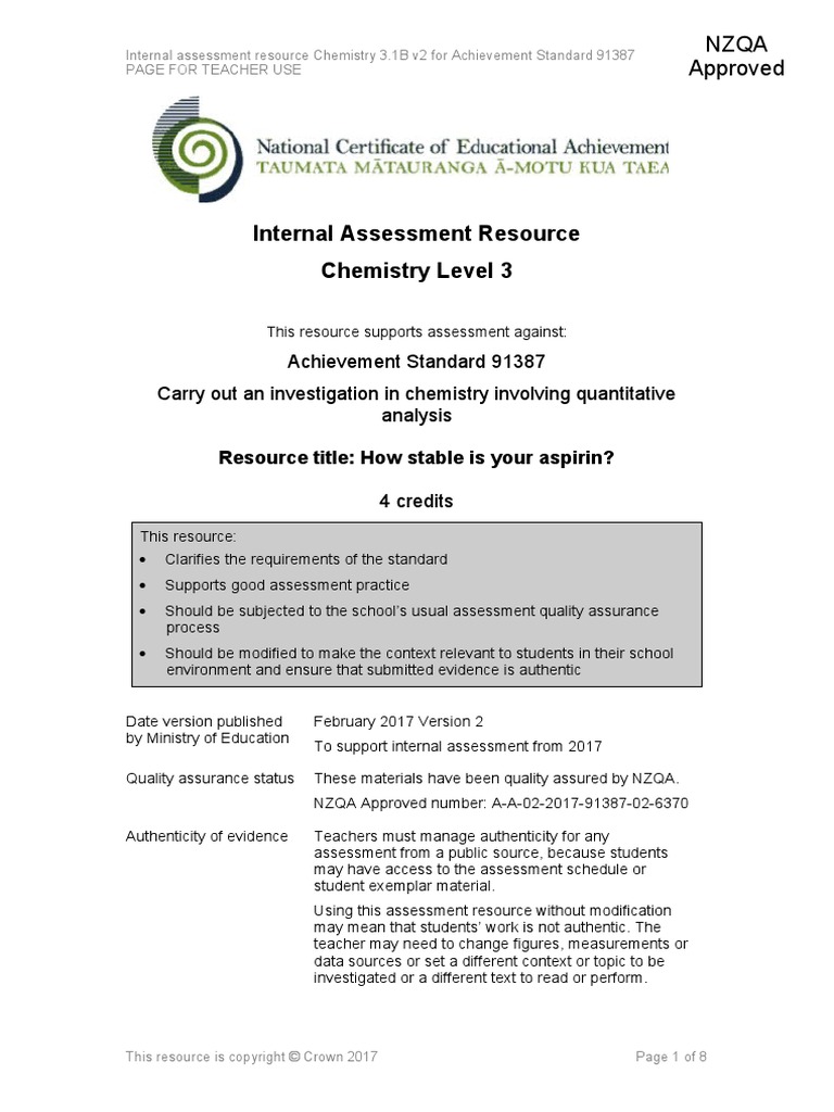 Chem3 1B v2 Feb17 | PDF | Educational Assessment | Analysis