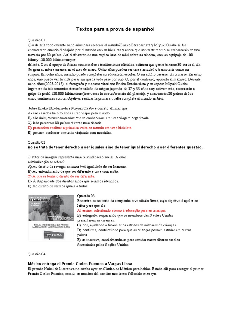 Textos para A Prova de Espanhol | PDF