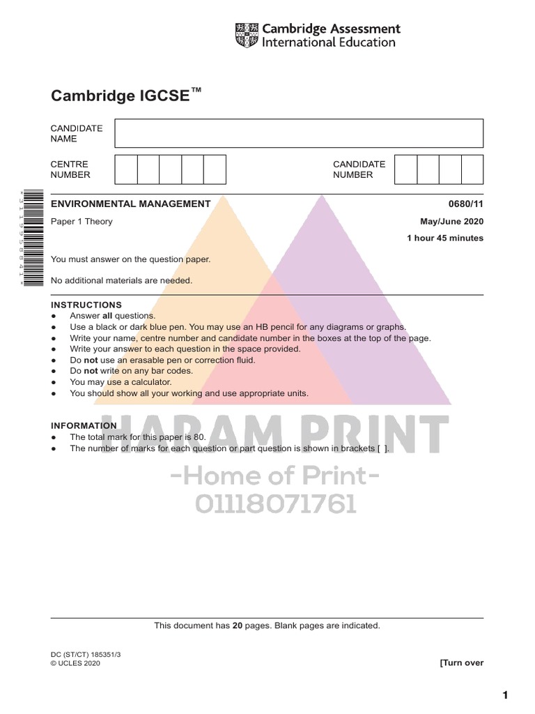 Environmental Management 0680 JUNE 2020 QP MS PAPER 1 2 PDF | PDF ...