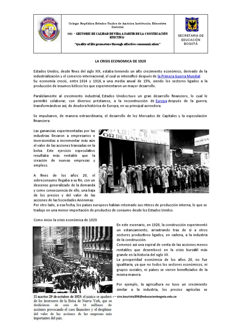 La Crisis Económica de 1929: Causas y Efectos | PDF | Gran depresion ...