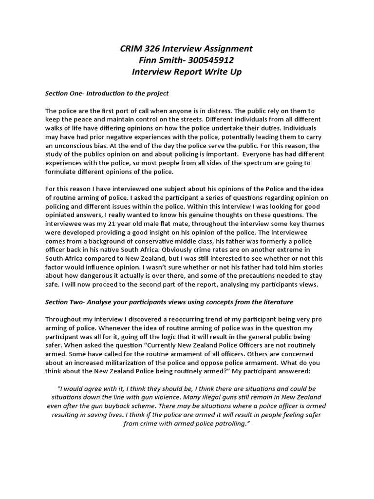 CRIM 326 Interview Assignment Write Up | PDF | Police | Interview